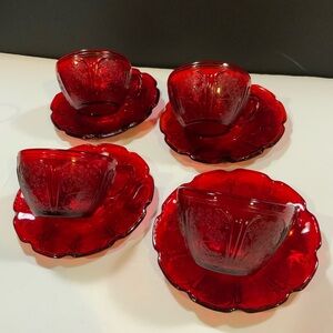 Dining | Cherry Blossom Ruby Red Cup Saucer Tea Coffee Set 4 Glass ...